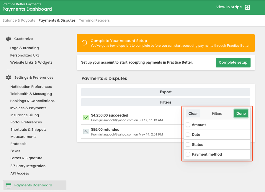Using the Practice Better Payments Dashboard – Help @ Practice Better