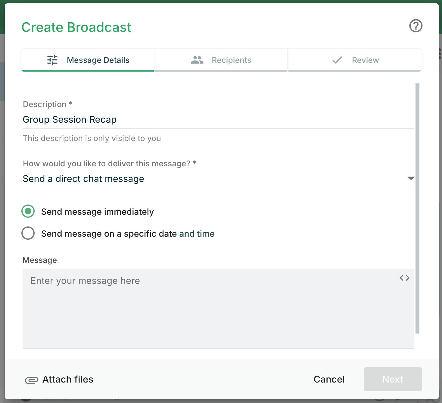 Sending Broadcast Messages to Clients – Help @ Practice Better
